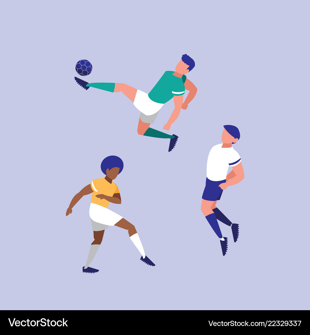 Young men practicing football isolated icon Vector Image