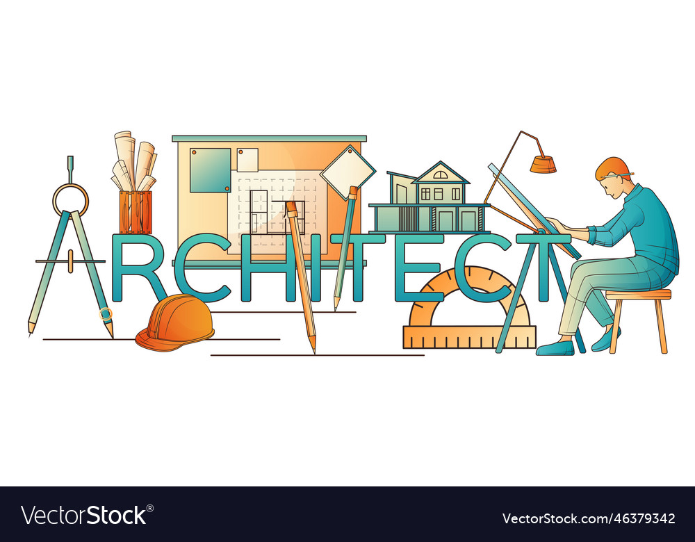 Architect flat composition Royalty Free Vector Image