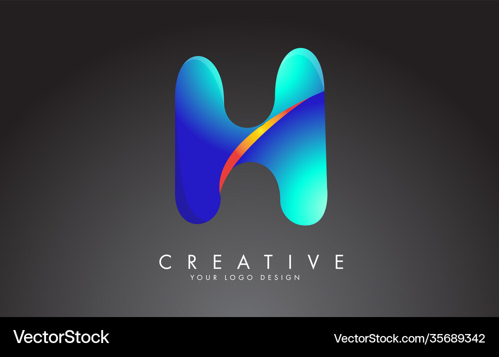 Colorful h letter logo with carved effect rounded Vector Image