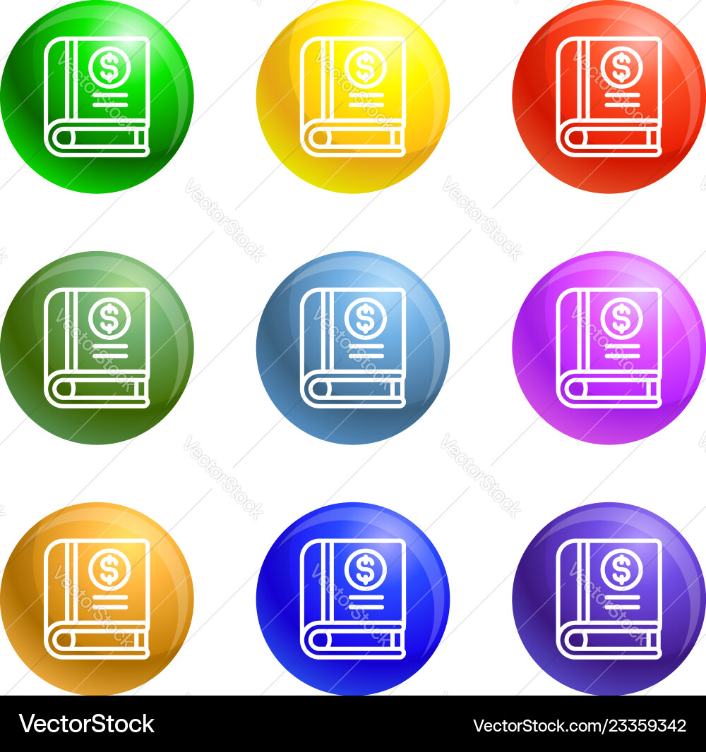 Money book icons set Royalty Free Vector Image