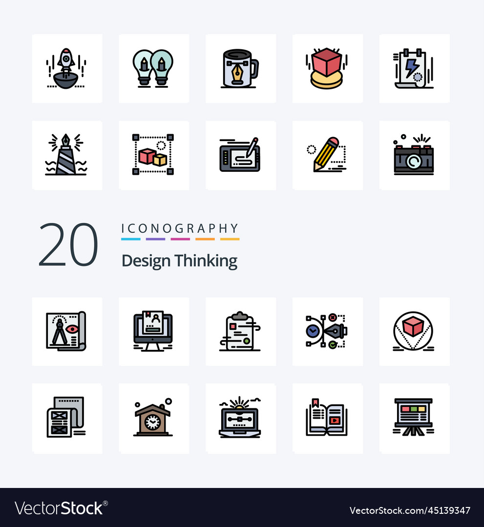 20 design thinking line filled color icon pack Vector Image