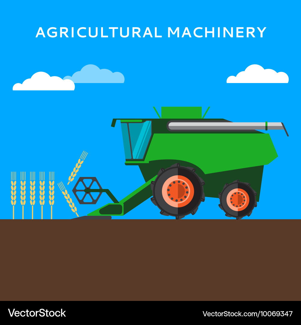 Agricultural combine machine is harvesting Vector Image