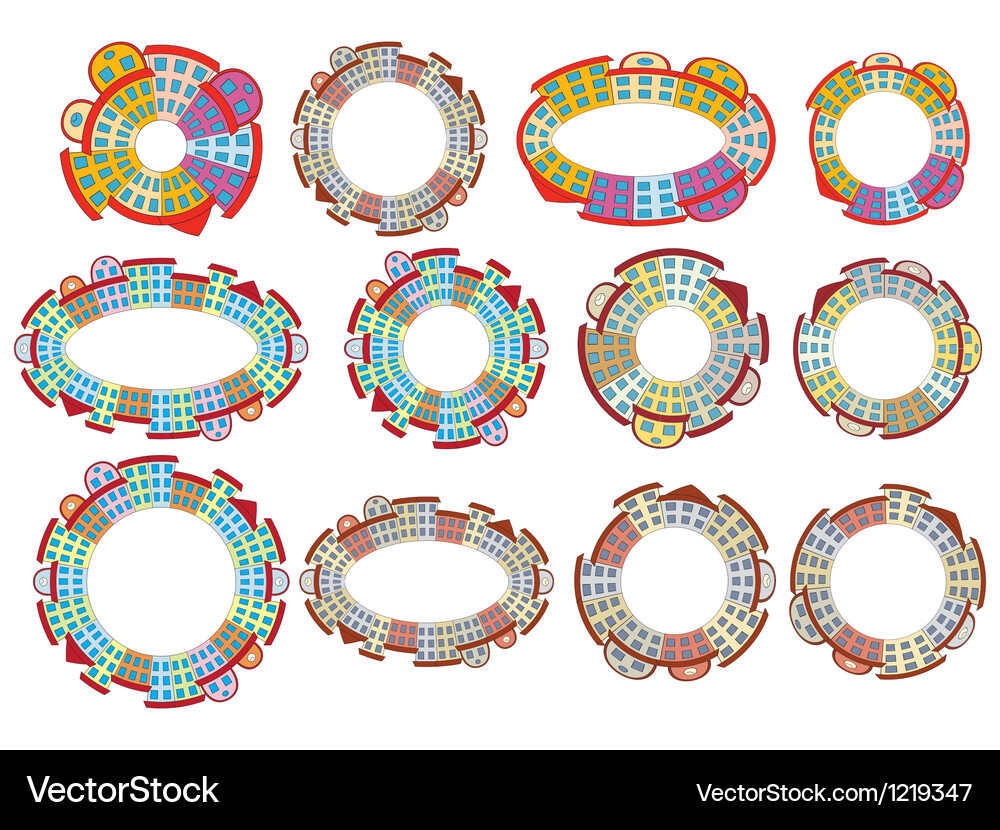 Circles made of buildings Royalty Free Vector Image