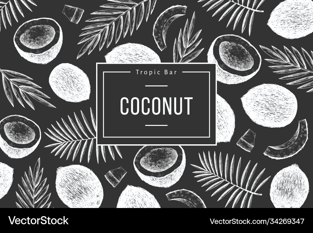 Coconut with palm leaves design template hand Vector Image