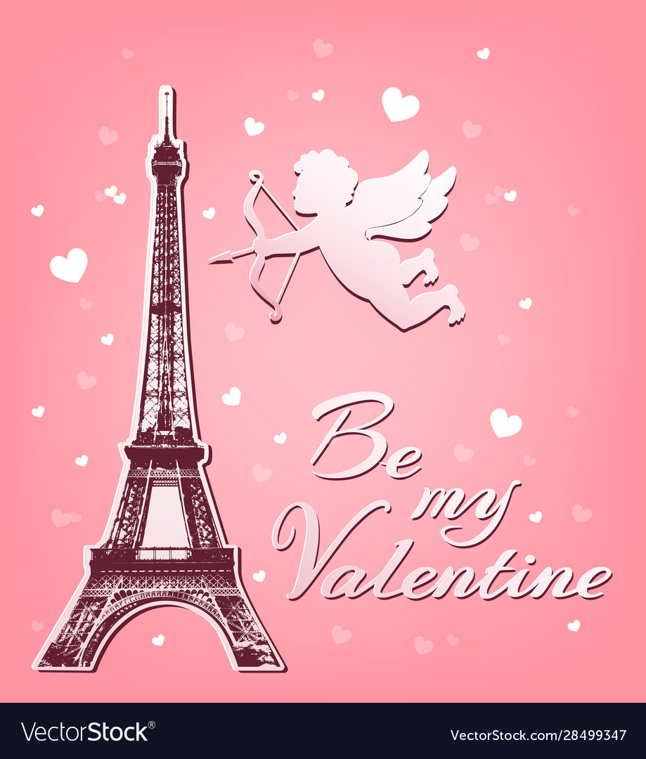 Cupid and eiffel tower Royalty Free Vector Image