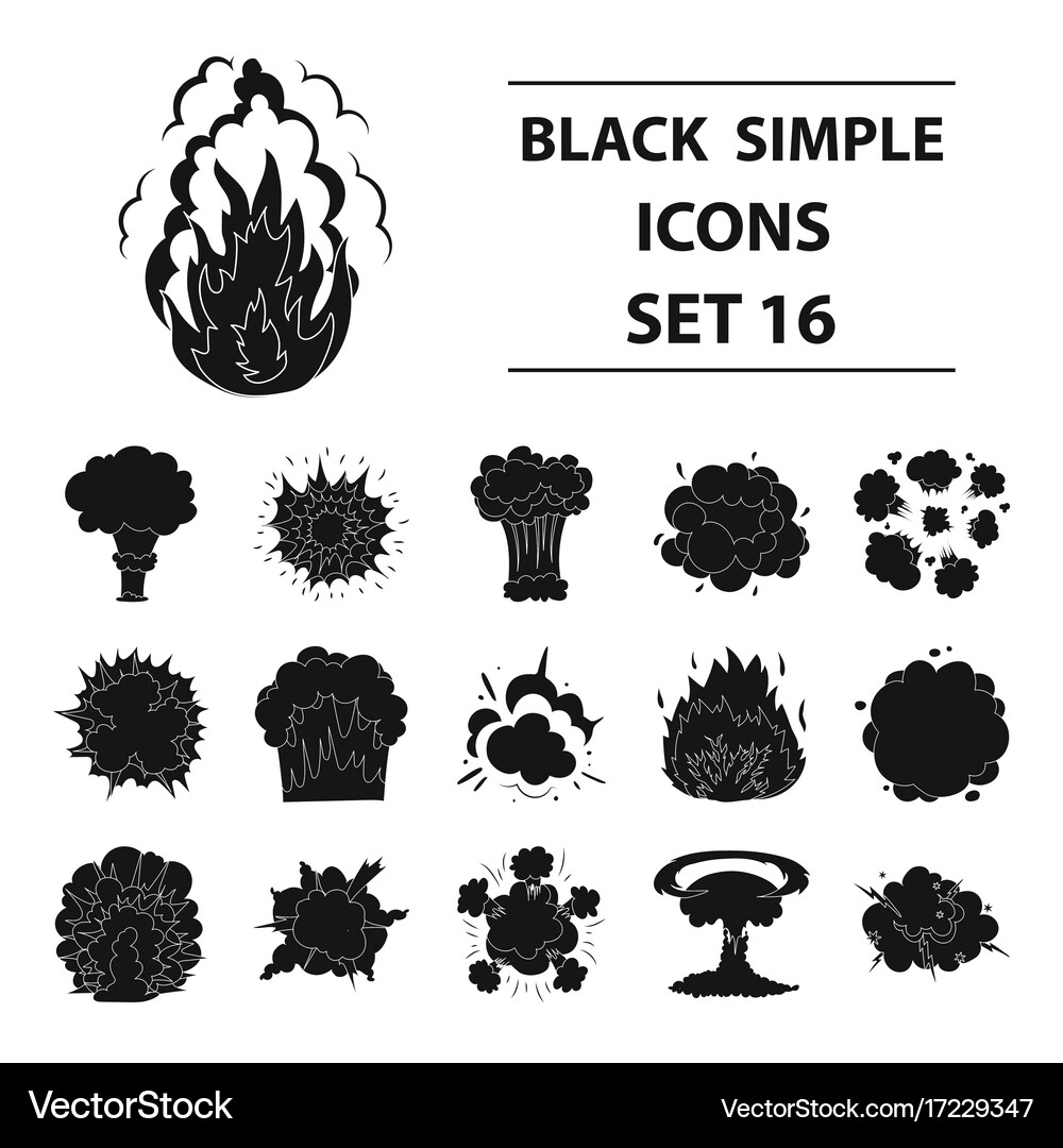 Explosions set icons in black style big Royalty Free Vector