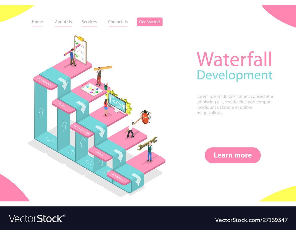 Flat isometric landing page template of Royalty Free Vector