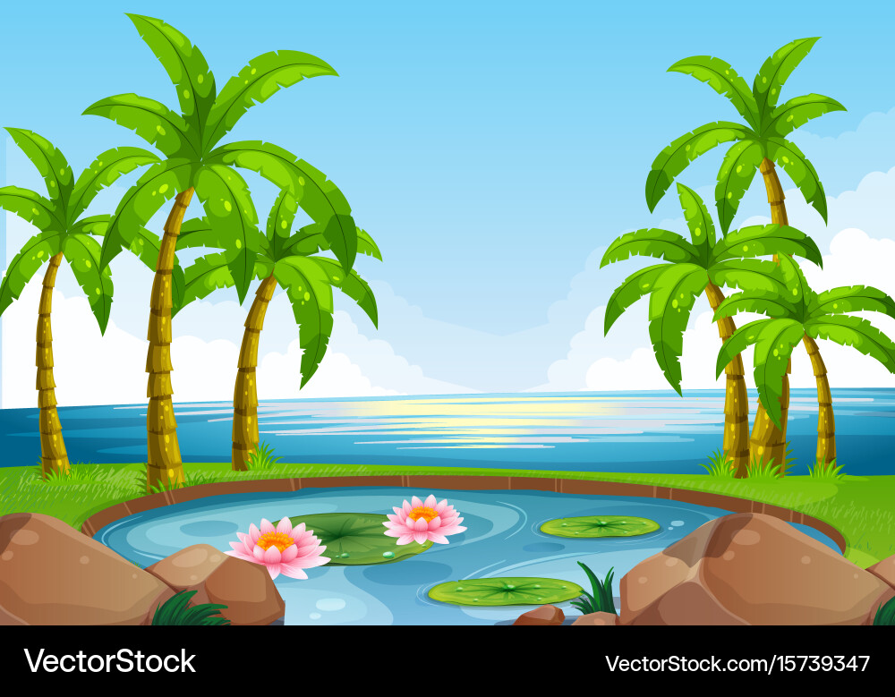Scene with pond close to the ocean Royalty Free Vector Image