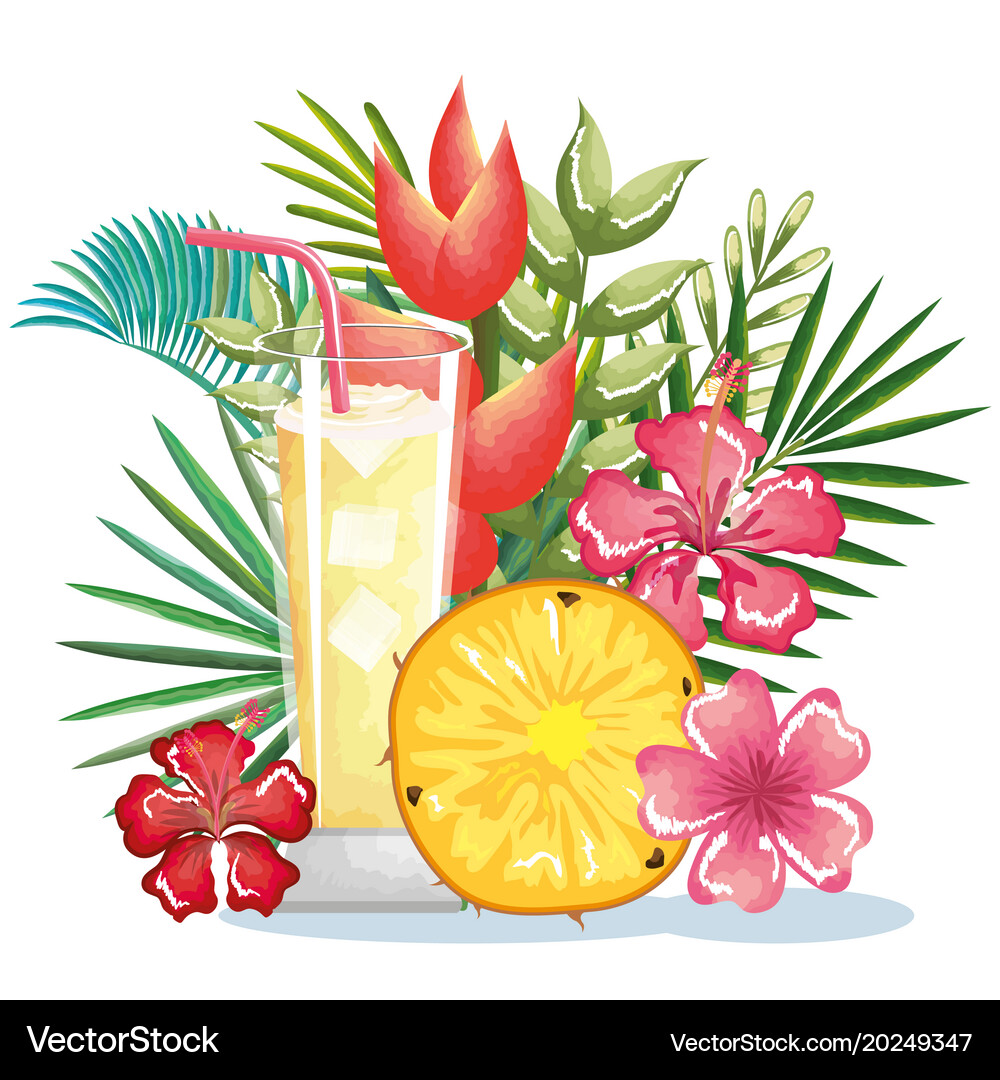 Tropical cocktail with pineapple fruit Royalty Free Vector