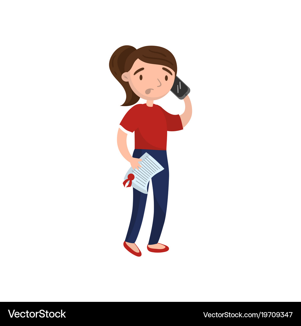 Woman holding insurance document and talking Vector Image