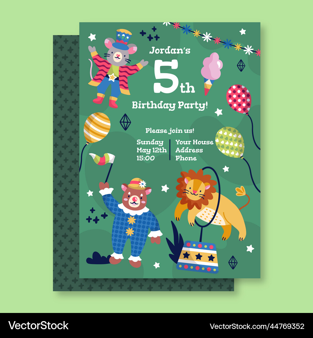 Birthday invitation template with cartoon animals Vector Image