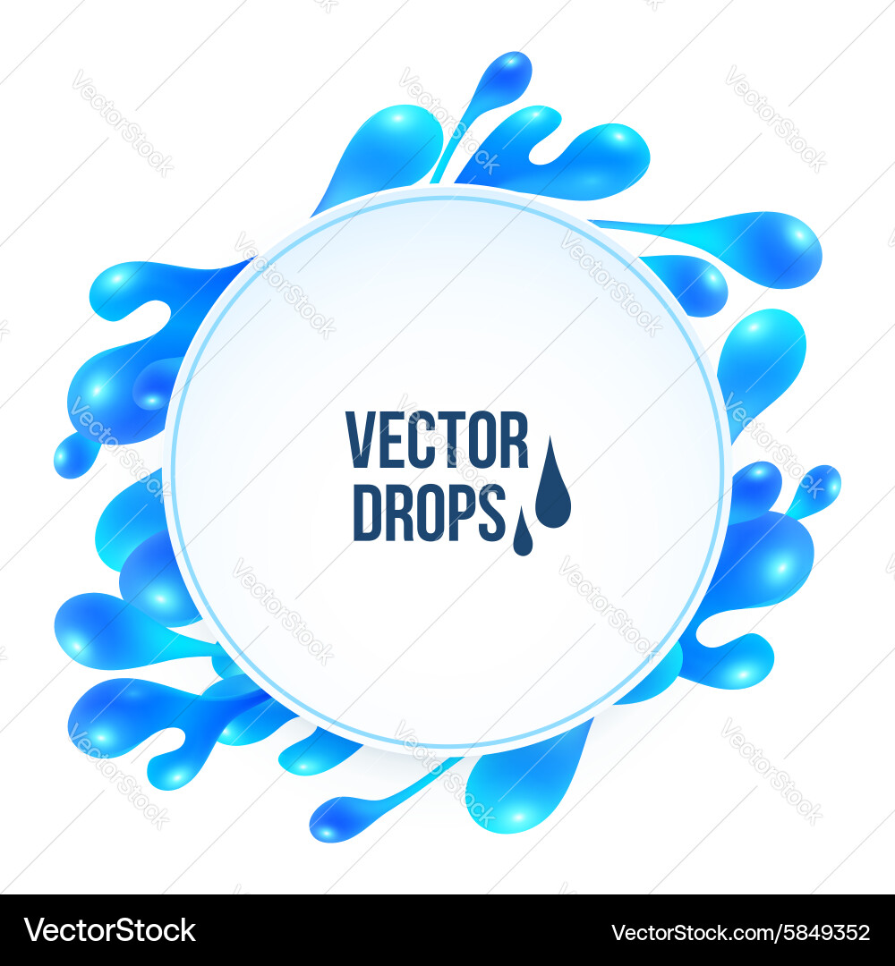 Blue paint drops splash with round paper banner Vector Image