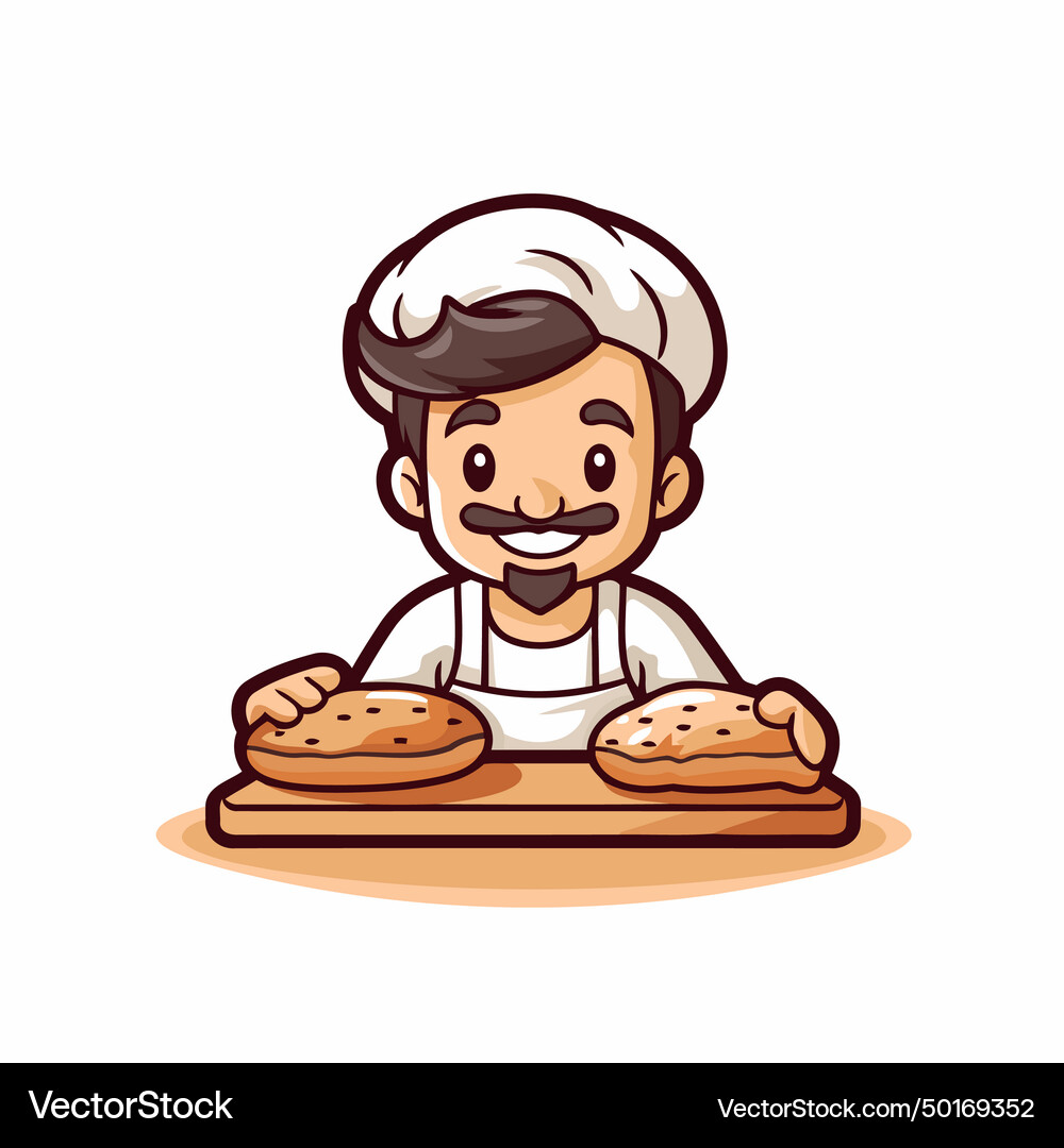 Chef with biscuits and bread - cartoon Royalty Free Vector