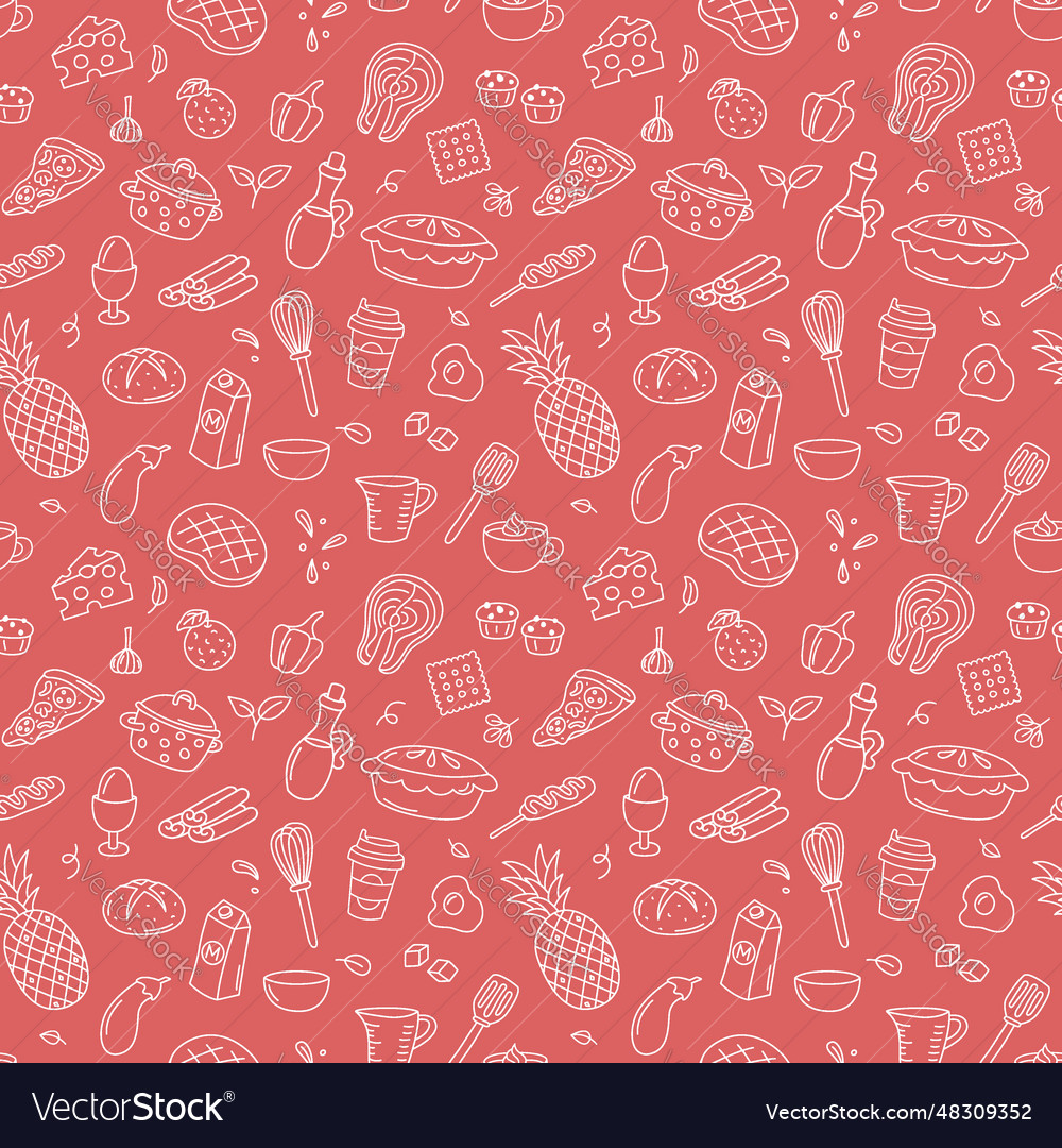Cooking doodle seamless pattern kitchen elements Vector Image