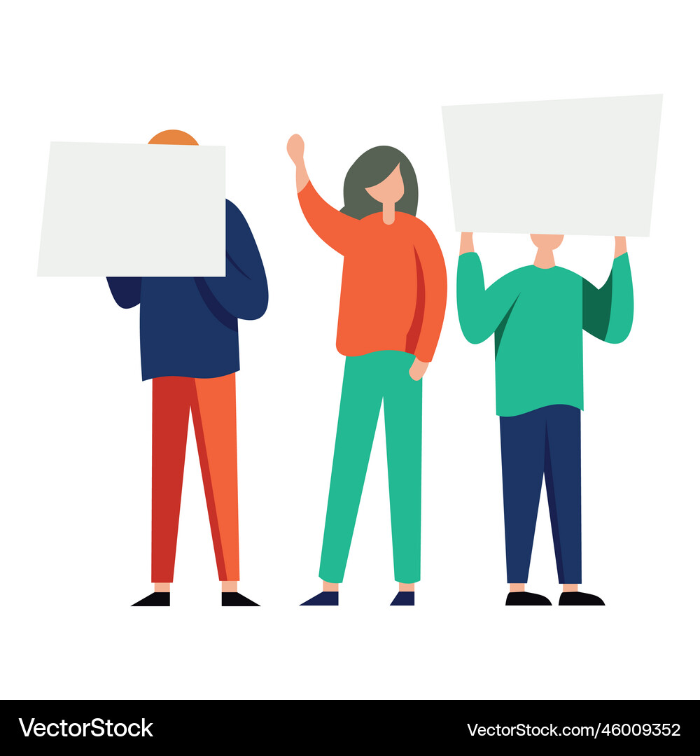 People stand with empty signs in their hands and Vector Image