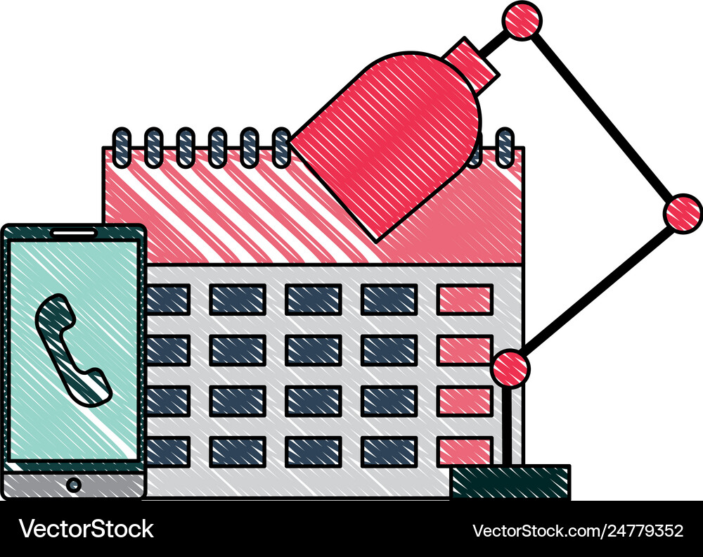 Smartphone telephone calendar plan lamp office Vector Image
