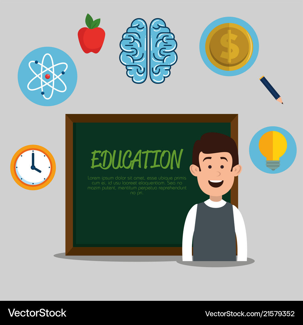 Teacher man with education icons Royalty Free Vector Image