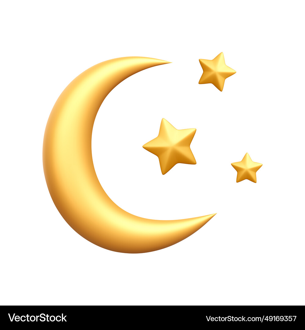 3d realistic crescent and gold stars isolated Vector Image