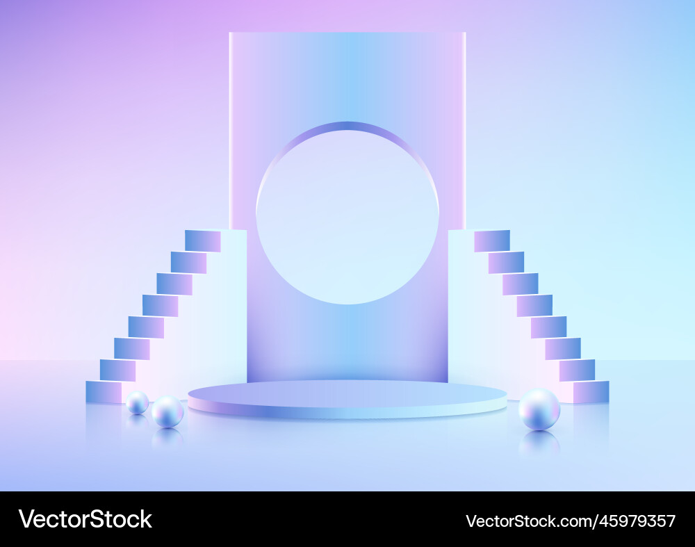 3d realistic empty blue and pink podium pedestal Vector Image