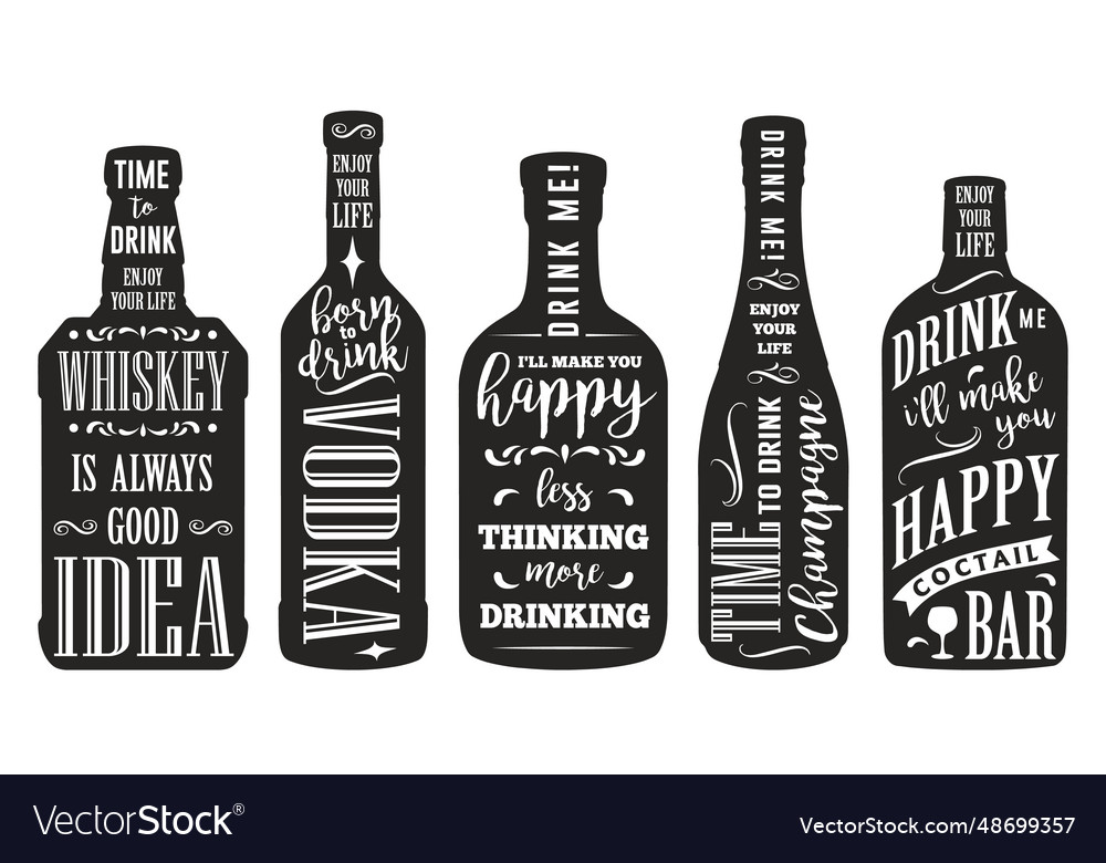 Alcoholic bottles set elements monochrome Vector Image Alcoholic bottles set elements monochrome Vector Image