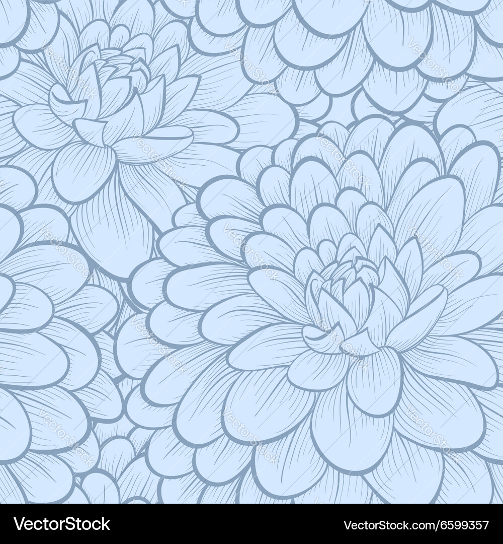 Background blue flowers hand-drawn contour lines Vector Image