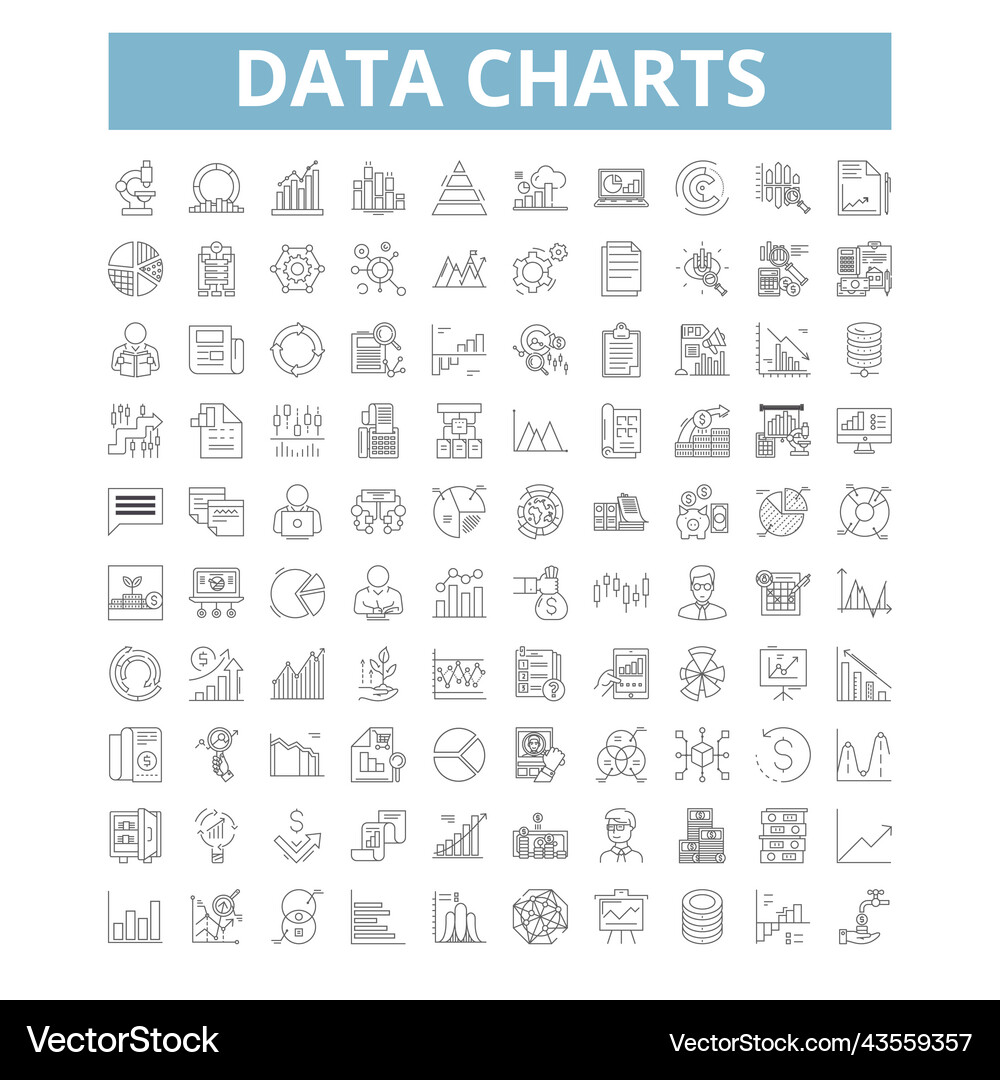 Data charts icons line symbols web signs Vector Image
