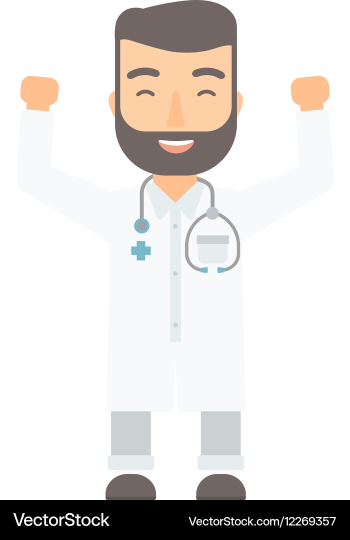 Doctor standing with raised arms up Royalty Free Vector