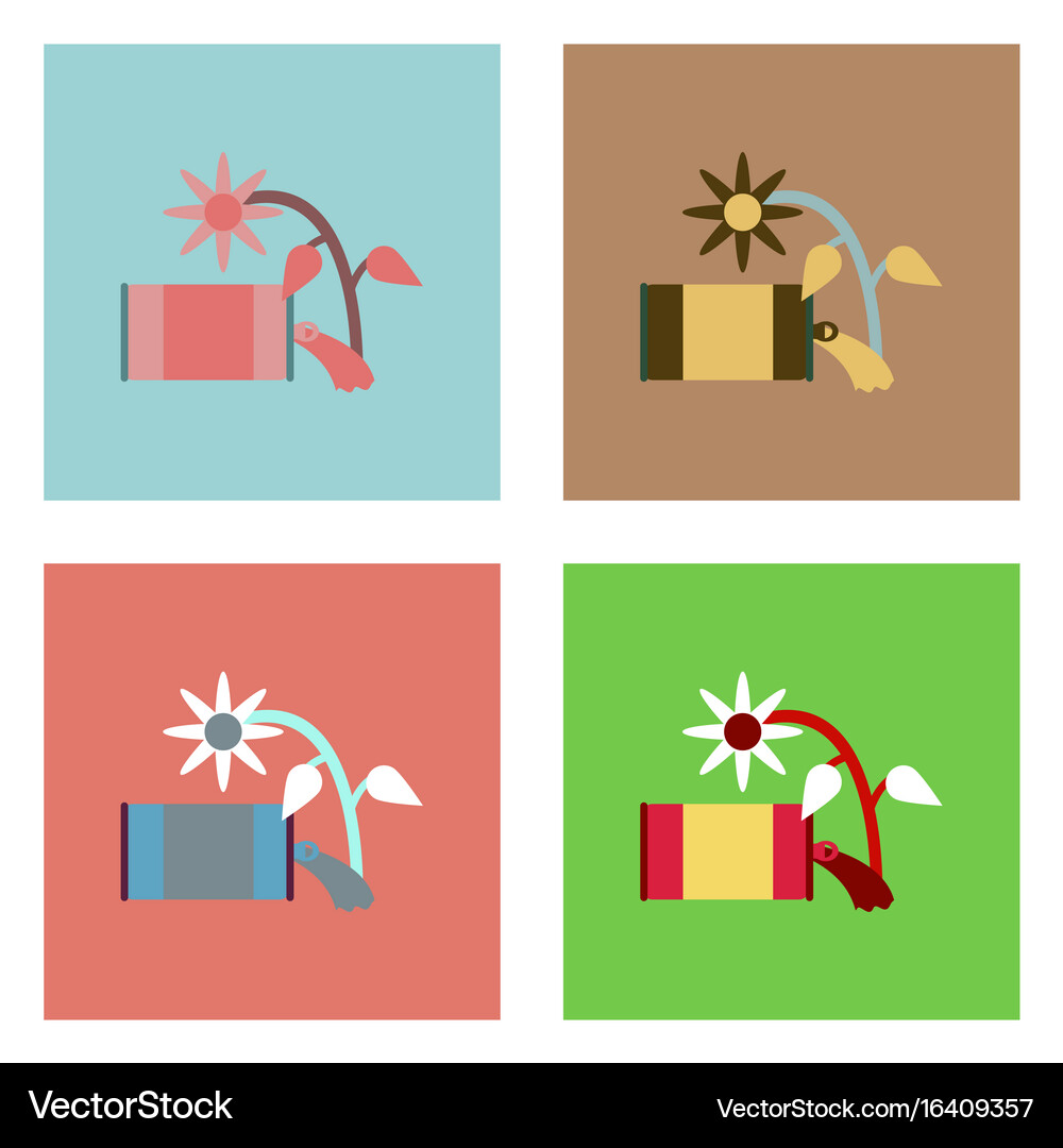 Flat icon design collection canned and flower Vector Image