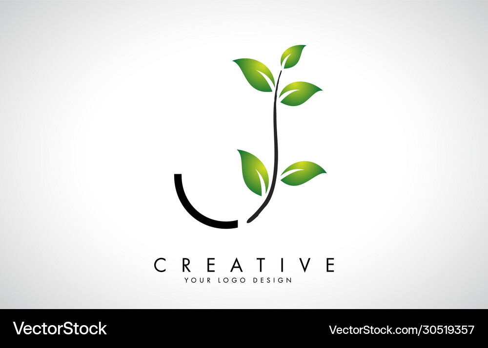 Leaf letter j logo design with green leaves Vector Image