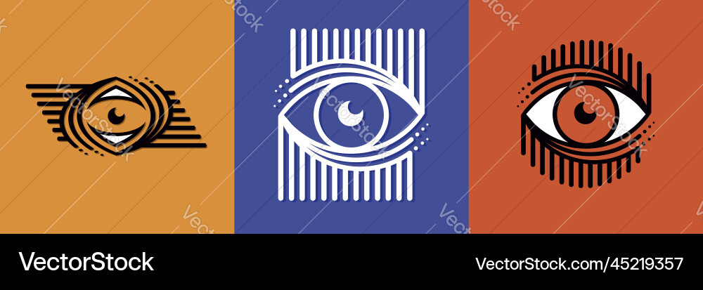 Open eyes icon set collection in simple outline Vector Image