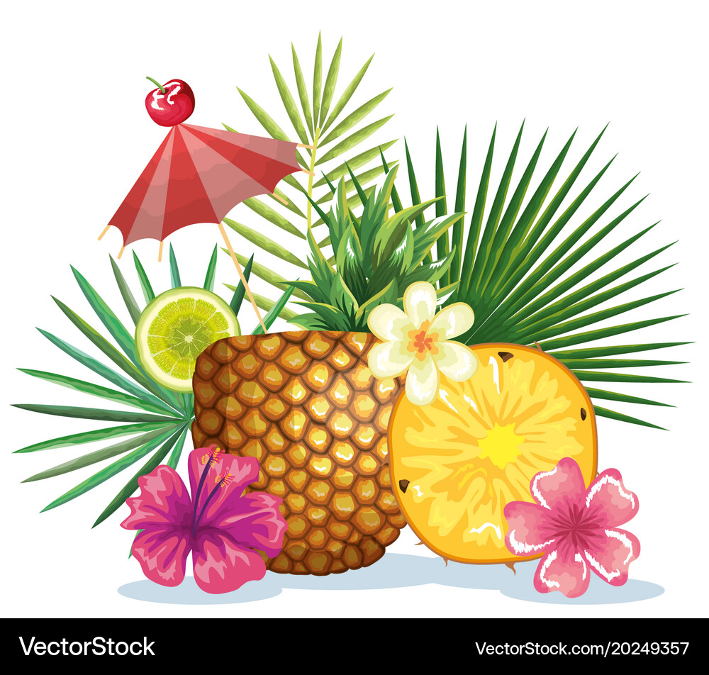 Tropical cocktail in pineapple fruit Royalty Free Vector