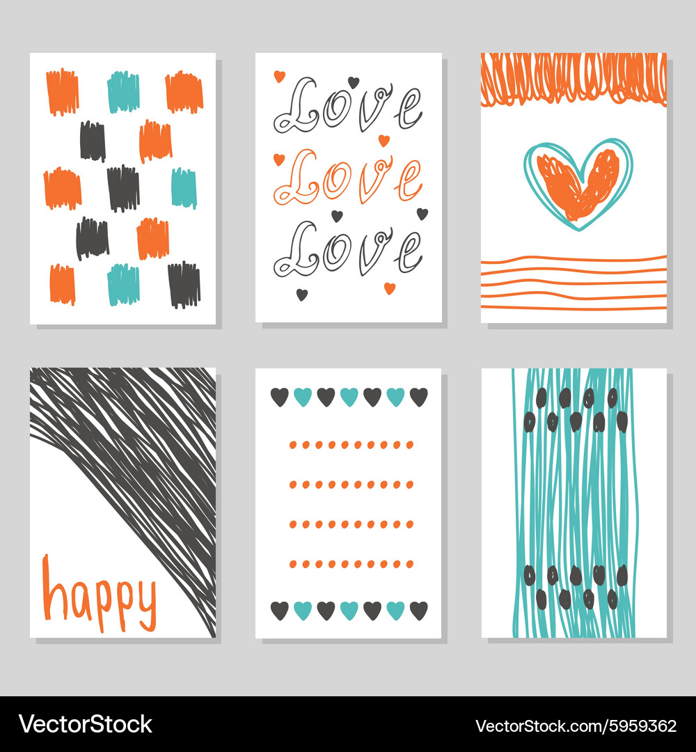 Collection of hand drawn romantic cards Royalty Free Vector