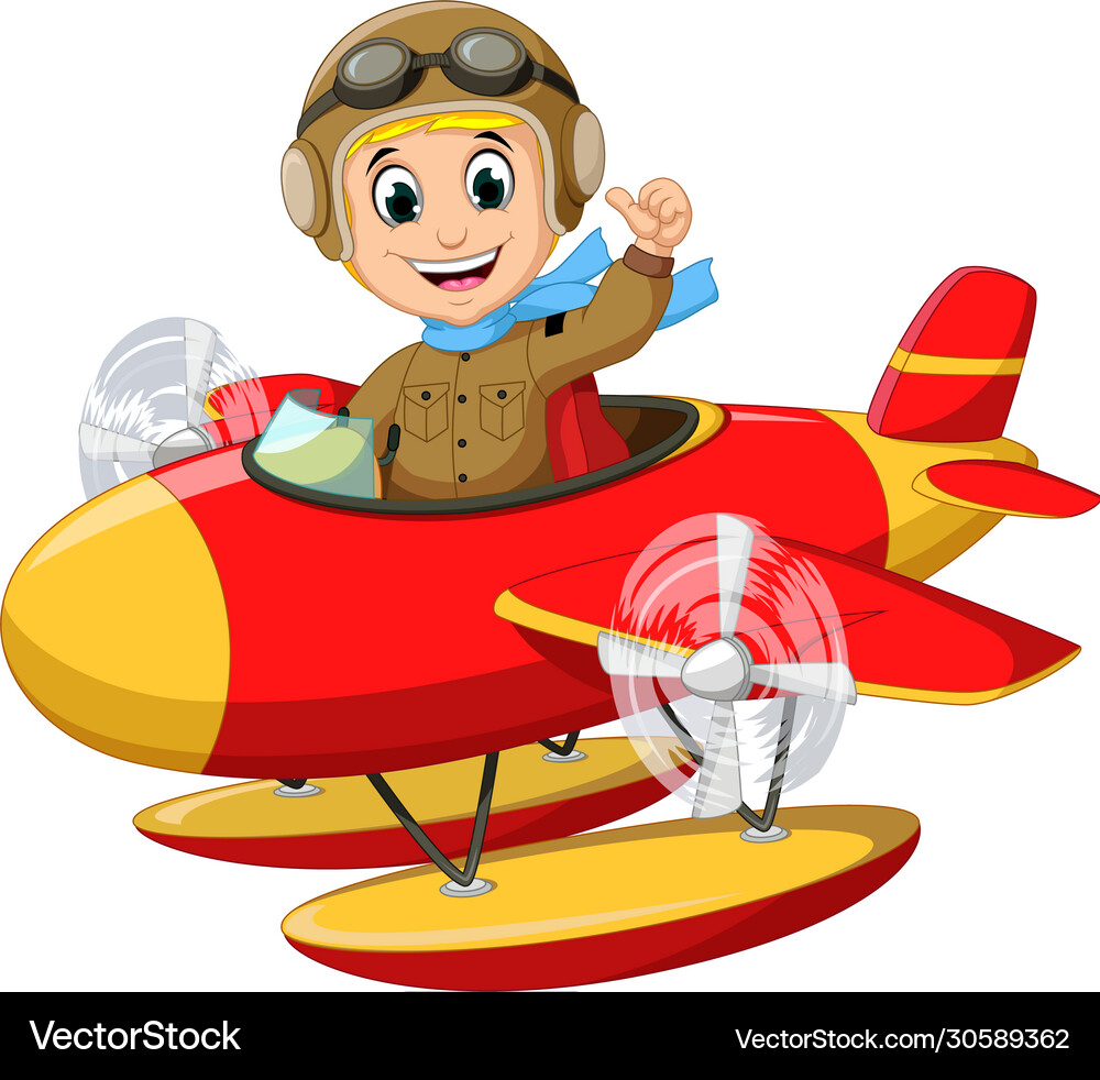 Cool pilor driving a red plane cartoon Royalty Free Vector