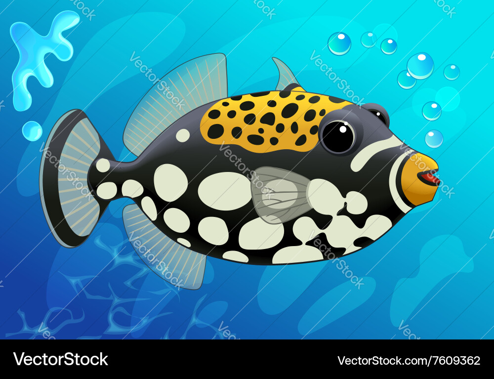 Cute Clown Trigger Fish in Cartoon Style on a Vector Image