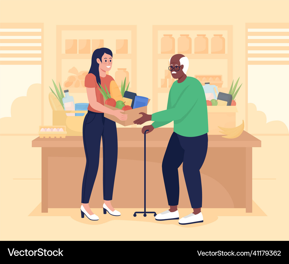 Food bank flat color Royalty Free Vector Image