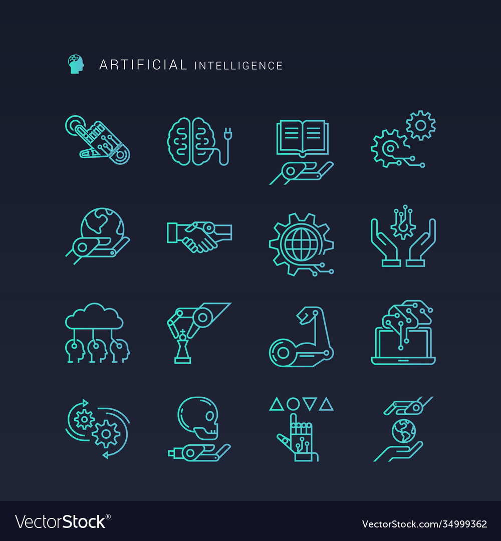Icons robotics and artificial intelligence Vector Image
