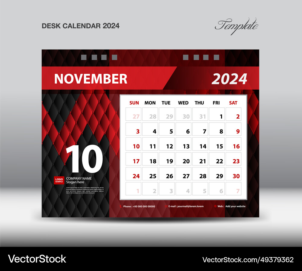 November 2024 year- desk calendar template Vector Image