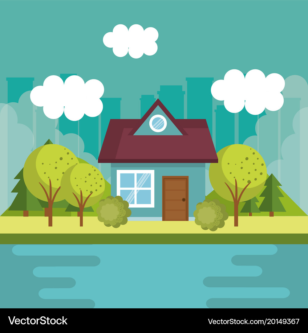Landscape with house and lake scene Royalty Free Vector