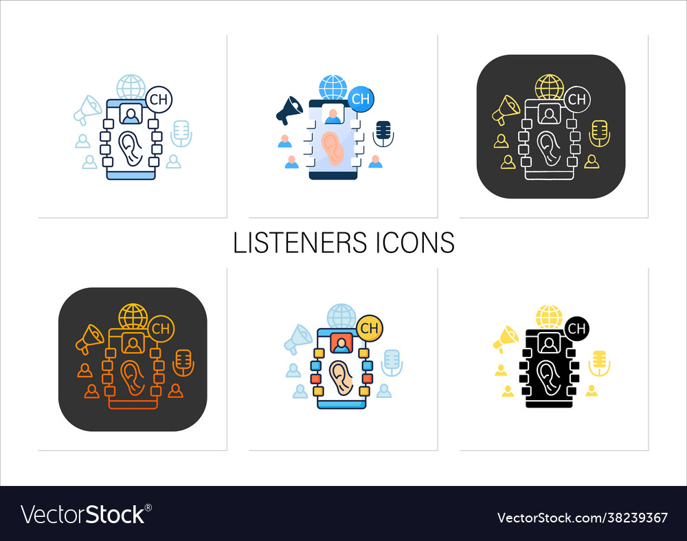 Listeners icons set Royalty Free Vector Image - VectorStock