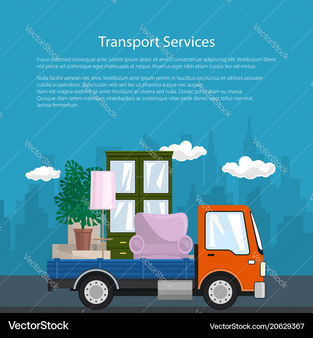 Poster lorry is transporting furniture Royalty Free Vector