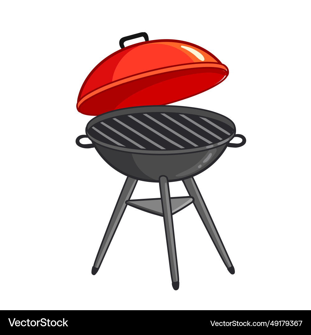Red barbecue grill open in cartoon style Vector Image