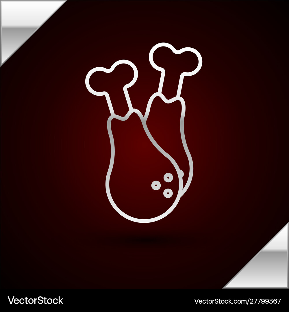 Silver line chicken leg icon isolated on dark red Vector Image