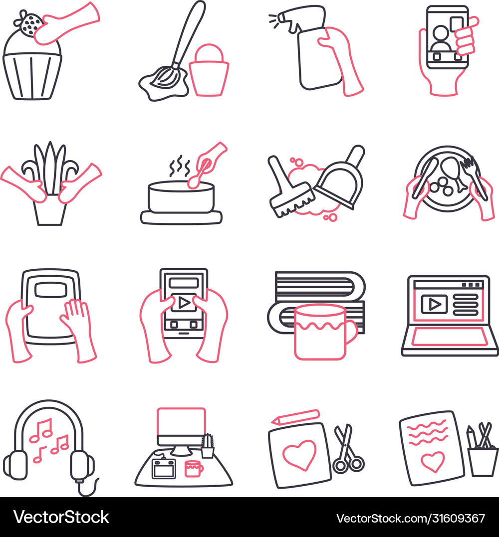 Things to do at home line style icon set Vector Image