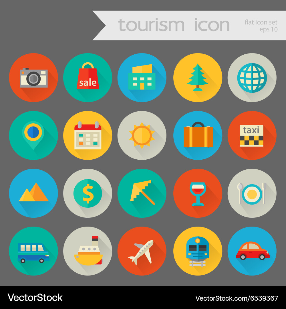 Trendy detailed tourism icon set Royalty Free Vector Image