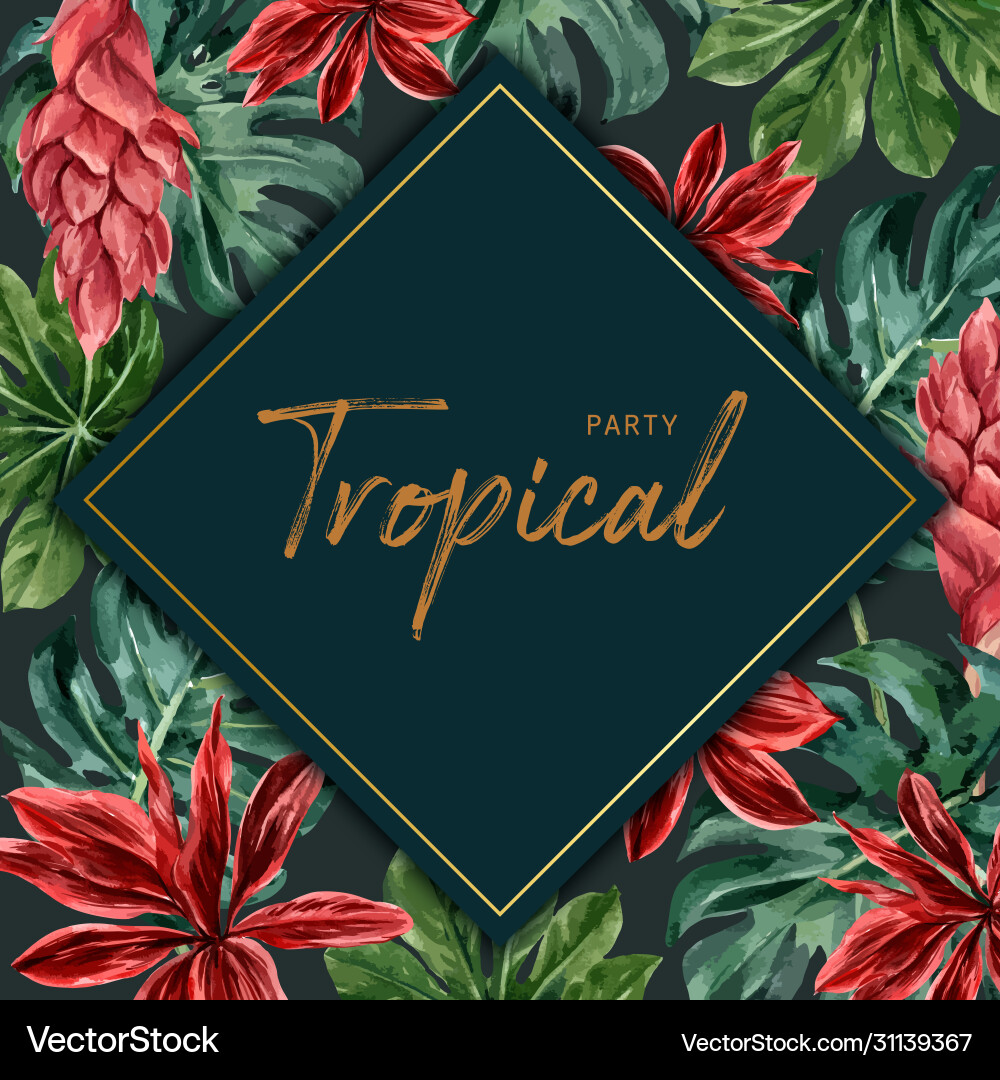 Tropical-themed frame design with monstera leaves Vector Image