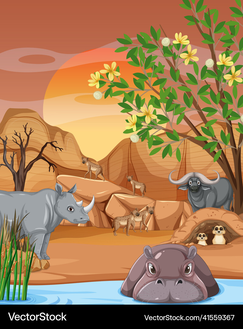 Wild animals in savanna forest Royalty Free Vector Image