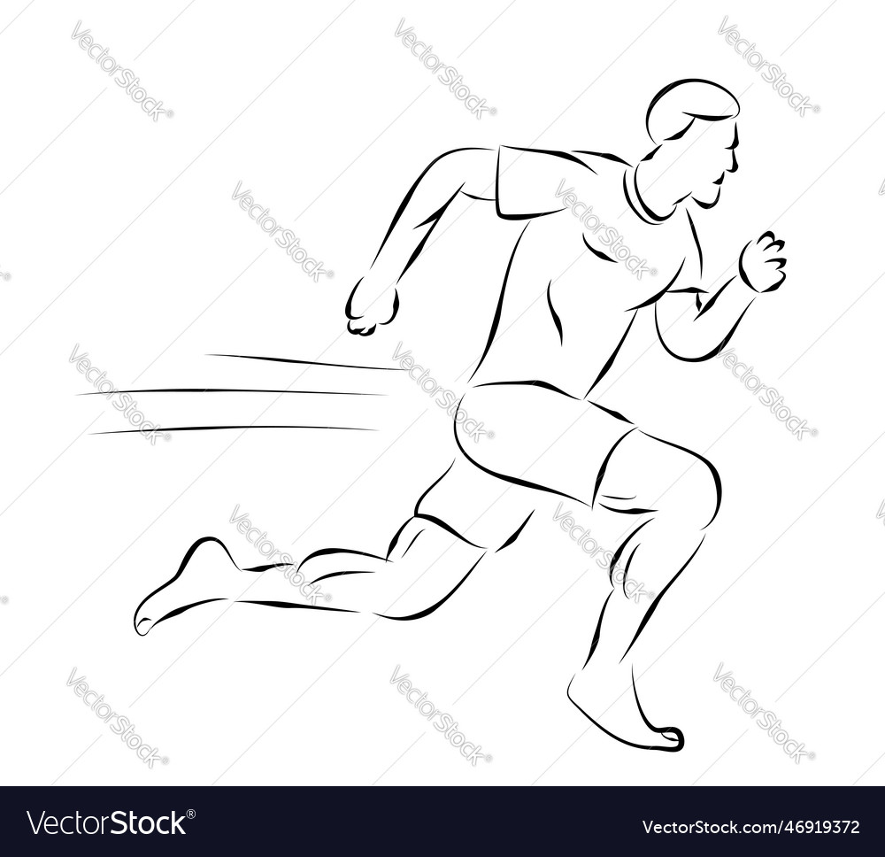 Barefoot man runner simple hand draw outline Vector Image Barefoot man runner simple hand draw outline Vector Image