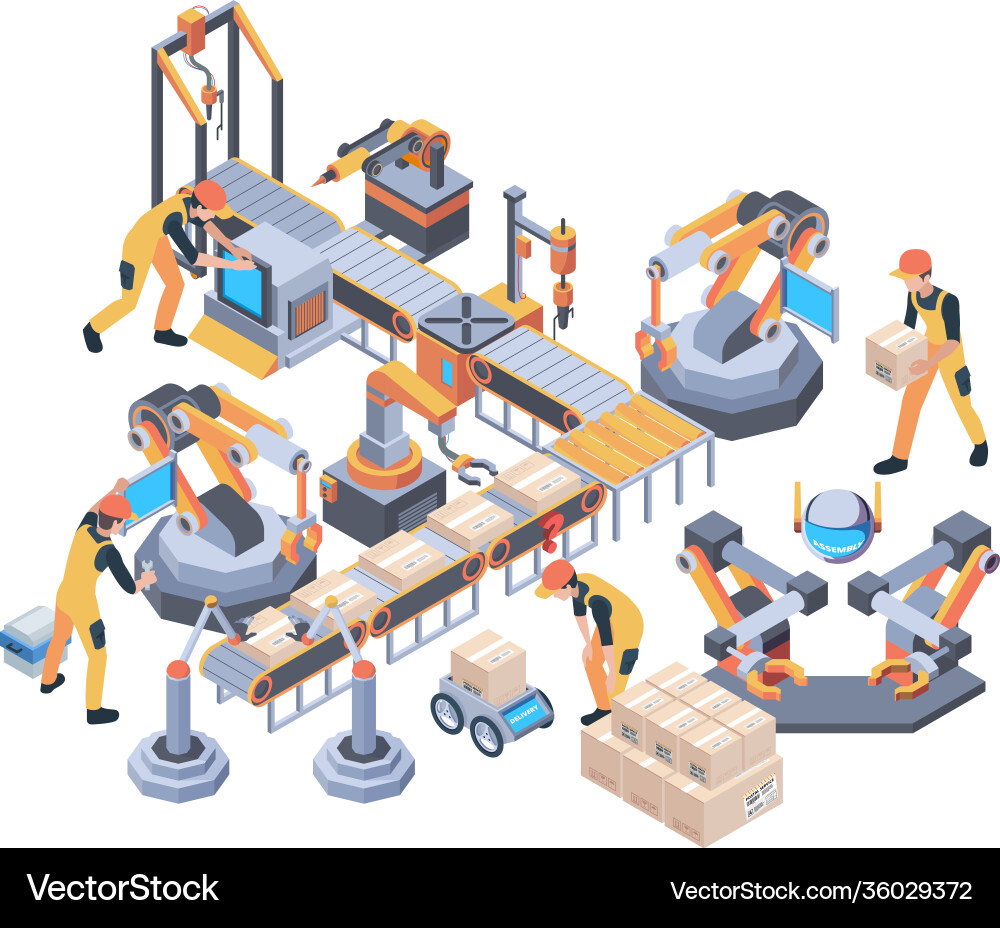 Conveyors belt machinery packaging moving wheel Vector Image