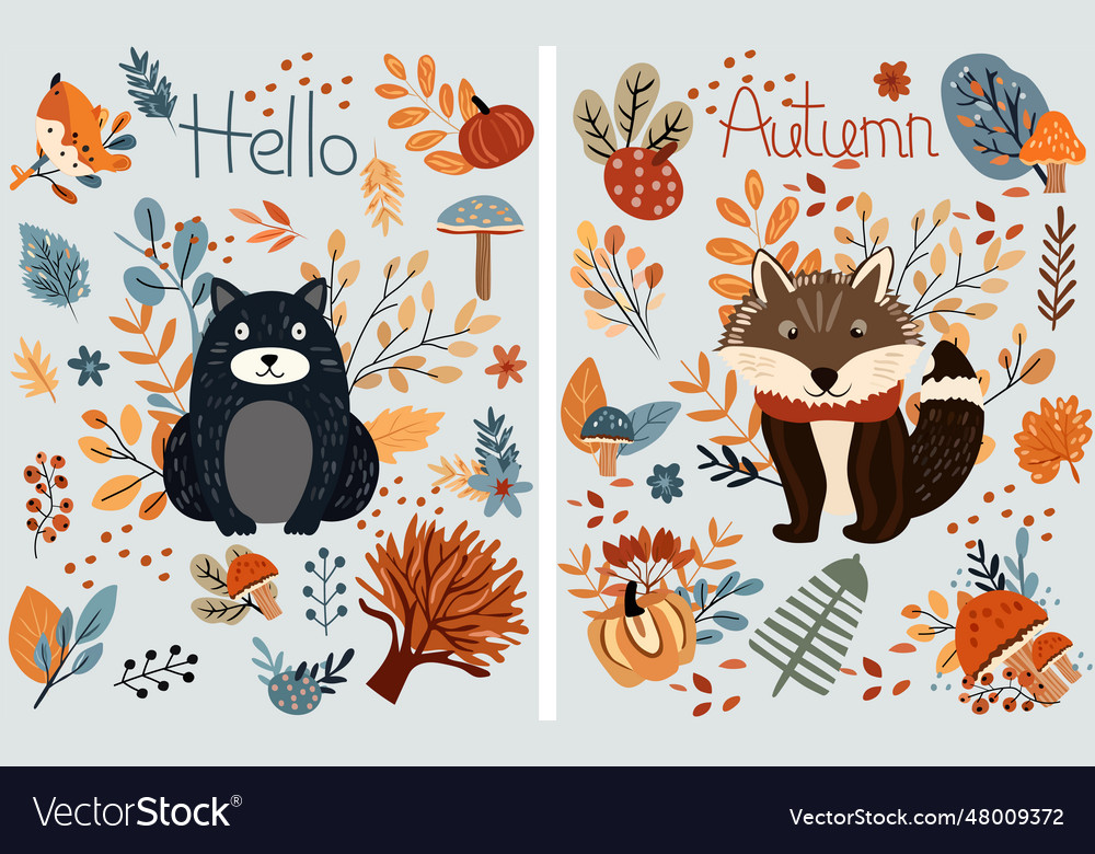 Fall collection charming forest creatures autumn Vector Image