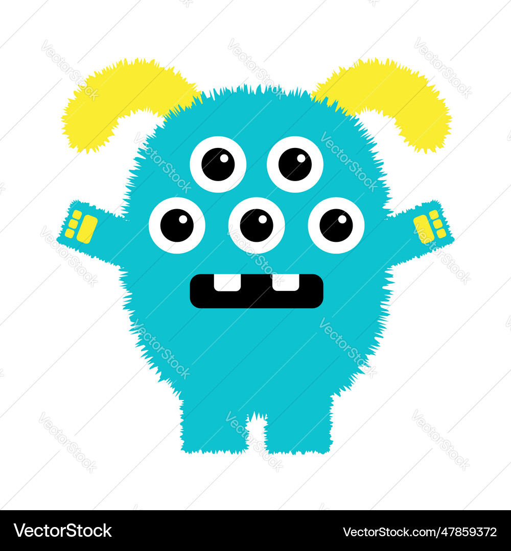 Fluffy monster standing happy halloween funny Vector Image